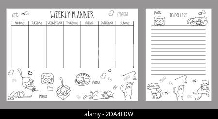 Weekly planner and to do list with cute cats and kittens Stock Vector ...