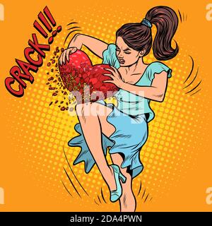 broken heart pop art comic cartoon vector illustration in black and ...