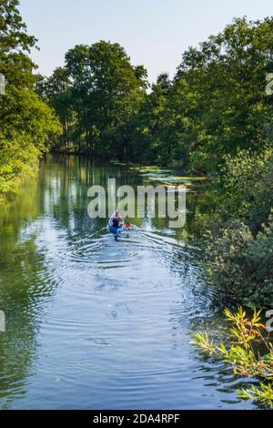 Groß Sarau: river Wakenitz, forest, canoeists, Herzogtum Lauenburg ...