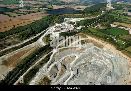 Aerial view of Wenlock Edge and quarry in Shropshire England Uk Stock ...