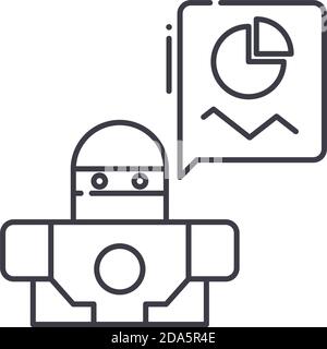 Deep learning AI linear icon. Neural network with cogwheels. Thin line ...