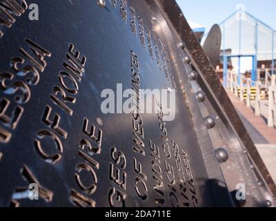 Spirit of Barrow sculpture by Wendy Taylor showing the names of ships ...