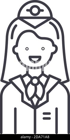 Air hostess icon, linear isolated illustration, thin line vector, web ...