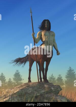 3D illustration of a centaur half man, half horse creature from Greek mythology walking isolated ...
