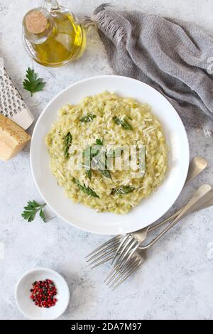Spring food; Delicious risotto with asparagus and wild garlic Stock ...