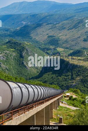 Montenegro. A pipeline of the hydroelectric power plant "Perucica" near ...
