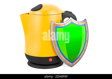 Electric kettle with shield, 3D rendering isolated on white background ...