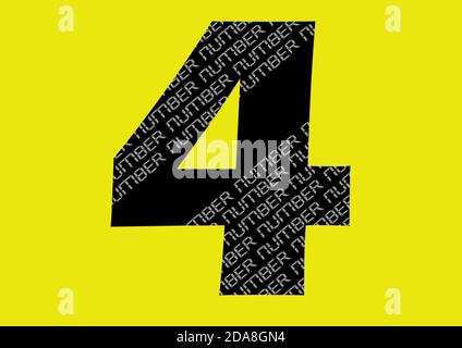 4 four number yellow blue letter illustration font Stock Photo - Alamy