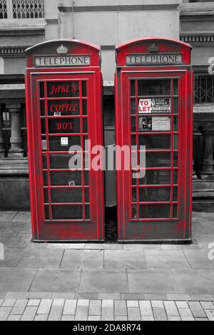 Selective colour of the Iconic red telephone boxes in Eden Place ...