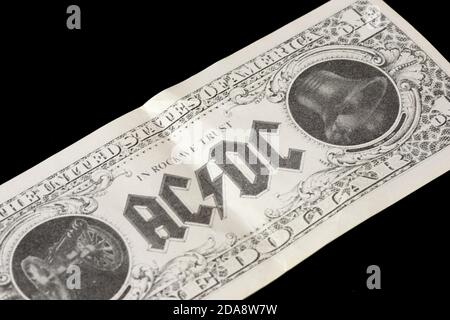 AC/DC rock band memorabilia from 1990 with Angus Young face on 1 US ...