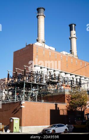 View of Con Ed steam chimney stack / vent in New York with the Empire ...