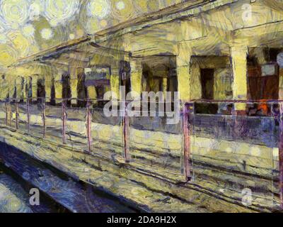 Old train station building Illustrations creates an impressionist style ...