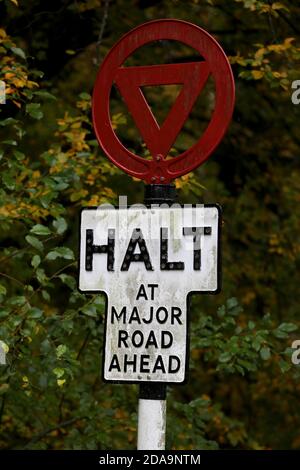 Old British 'HALT' road sign Stock Photo - Alamy