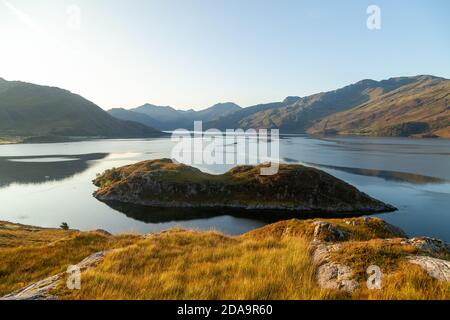 Sunrise over Loch Hourn near Arnisdale looking towards the remote area ...