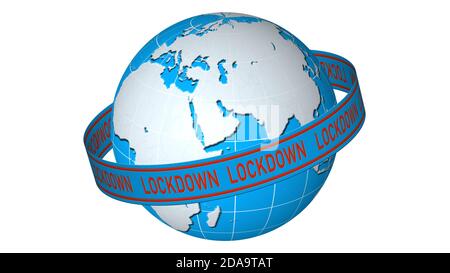 LOCK DOWN - red lettering with closed padlock including virus sign ...