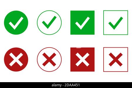 Checkmark cross vector symbol on white background. Yes no or accepted ...