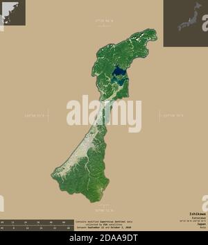 Ishikawa, prefecture of Japan. High resolution satellite map. Locations ...