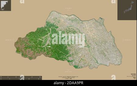 Saitama, prefecture of Japan. High resolution satellite map. Locations ...