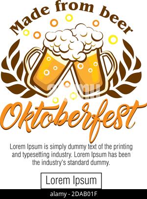 Oktoberfest beer festival slogan. Beer mugs, bubbles, traditional hat ...