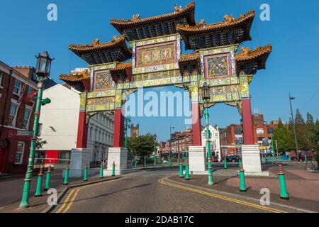 Chinatown Gate on Nelson street, Liverpool. The structure is known as a paifang or pailou, a ...
