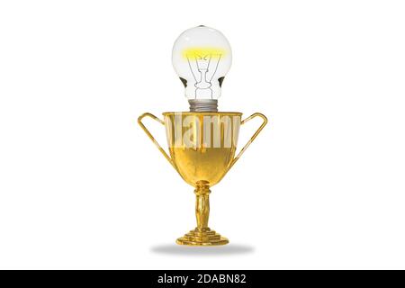 Golden light bulb, Award Trophy Pedestal. 3d Rendering isolated on ...