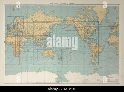 WORLD. Index Map To Charts. Large 50x70cm 1952 old vintage plan Stock ...