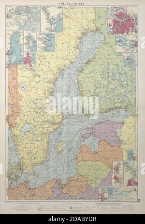 Baltic Sea sea chart. Ports lighthouses mail routes dockyards. LARGE ...