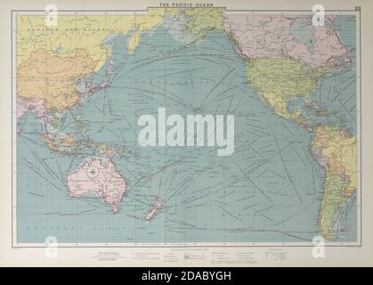 Pacific Ocean sea chart. Ports lighthouses mail routes dockyards LARGE ...