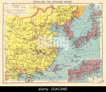 WORLD WAR 2 Japanese occupied China, Korea, Taiwan, Hong Kong 1942 old map Stock Photo - Alamy