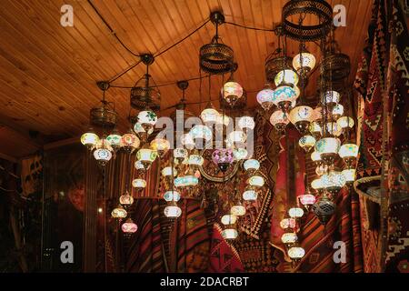 Traditional, colorful Turkish ceiling lamps for sale in Turkish market ...
