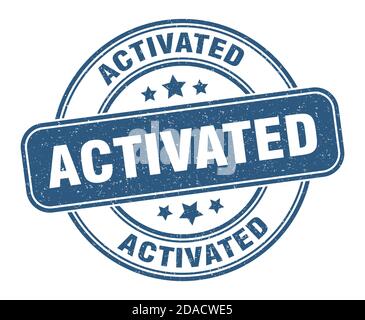 Grunge blue activated rubber seal stamp on white background Stock ...