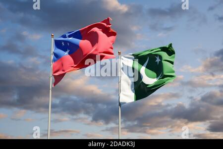 Beautiful national state flags of Samoa and Australia together at the ...