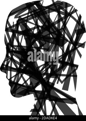 Line Drawing of Human Head With Confused Thoughts In His Brain. Vector ...