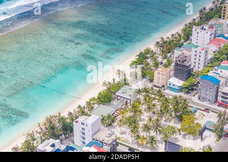 The capital of Maldives from the sky. Aerial view on male the capital ...