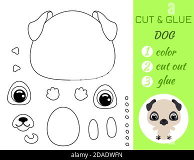 Cut and glue baby sitting dog. Color paper application game ...