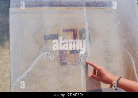 The layout of the excavation of Carthage, scheme Byrsa hill. Sign with ...