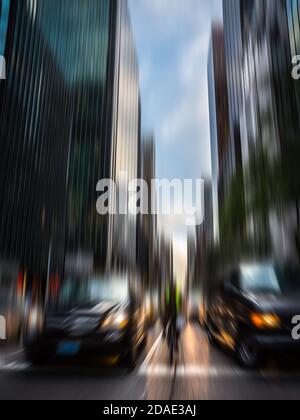 Abstract blurred image of Manhattan modern architecture. New York City ...