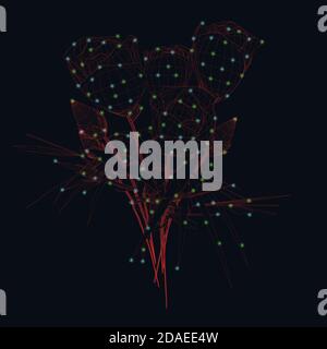 Wireframe with roses from black lines on a white background. Side view ...