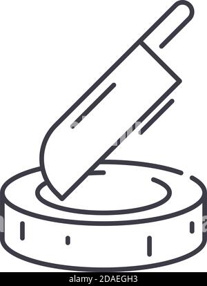 Kitchen knife block vector thin line icon. Chef cutlery knives holder ...