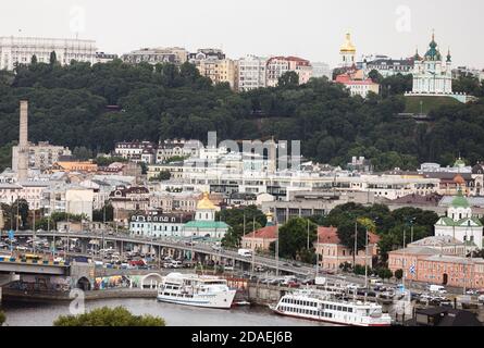 KYIV, UKRAINE - Jun 04, 2019: Construction of the Podolsky bridge in ...