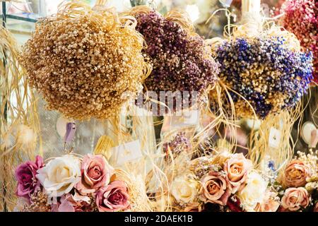dyed dry colorful flower for doceration purposes Stock Photo - Alamy
