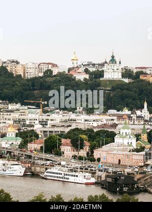 KYIV, UKRAINE - Jun 04, 2019: Construction of the Podolsky bridge in ...