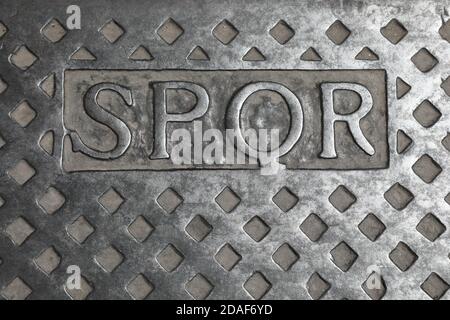 Latin Text SPQR that means Senatus Populusque Romanus or The Roman ...