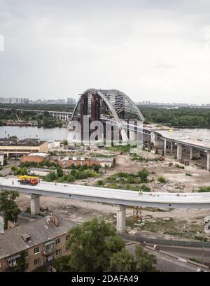 KYIV, UKRAINE - Jun 04, 2019: Construction of the Podolsky bridge in ...