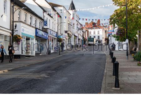 street of shops, chepstow town centre, monmouthshire, south wales, uk ...