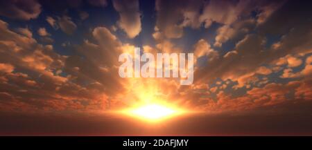 panorama gold sunset sun ray, 3d illustration render Stock Photo - Alamy