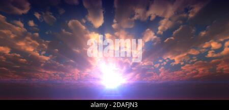 panorama gold sunset sun ray, 3d illustration render Stock Photo - Alamy