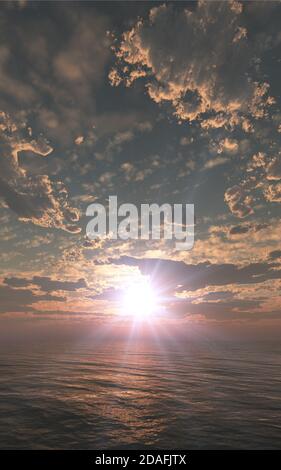beautifully sunset over ocean, 3d render illustration Stock Photo - Alamy