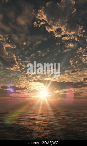 beautifully sunset over ocean, 3d render illustration Stock Photo - Alamy