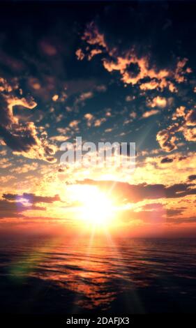 beautifully sunset over ocean, 3d render illustration Stock Photo - Alamy